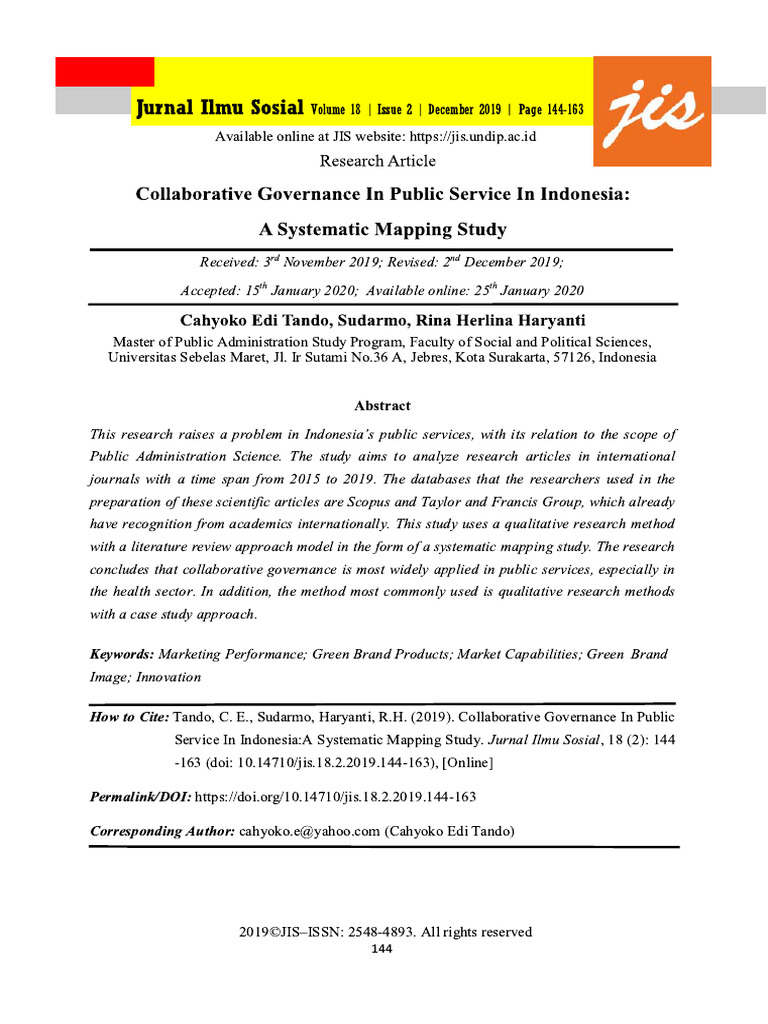 2019 - Sudarmo - Collaborative Governance in Public Services (Mapping ...