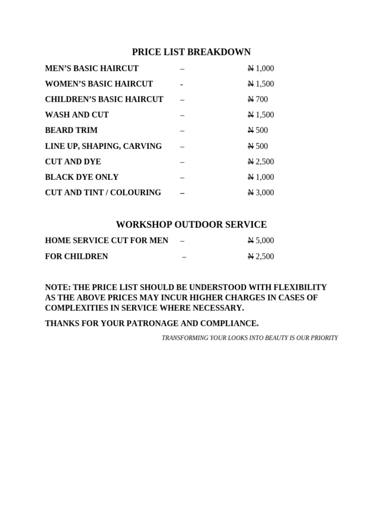 Price List Breakdown | PDF