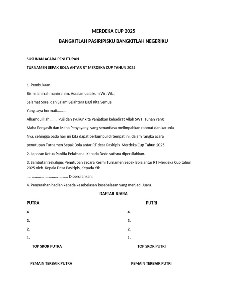 Acara Penutupan Merdeka Cup 2025 | PDF