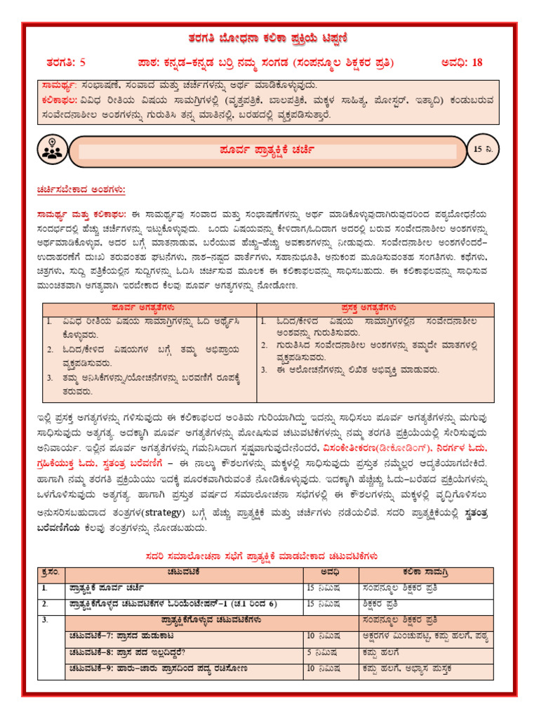 Grade 5 - RPDN - Kannada Kannada Barri Namma Sangada | PDF