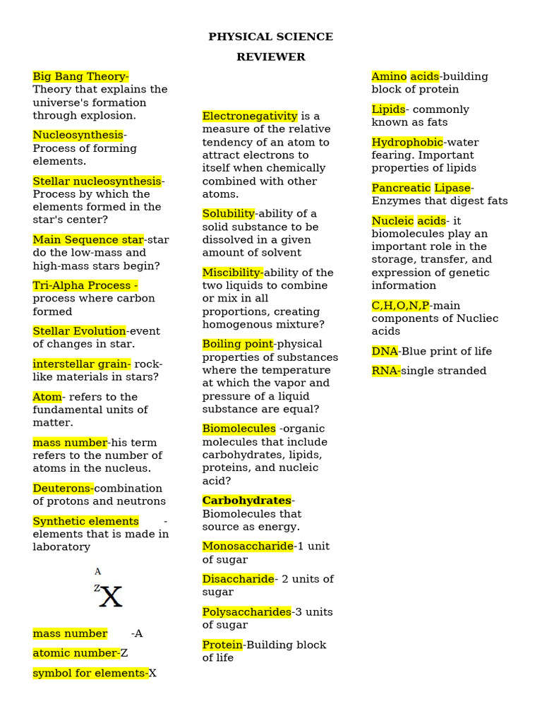 PHYSICAL SCIENCE Reviewer | PDF | Chemical Elements | Atoms