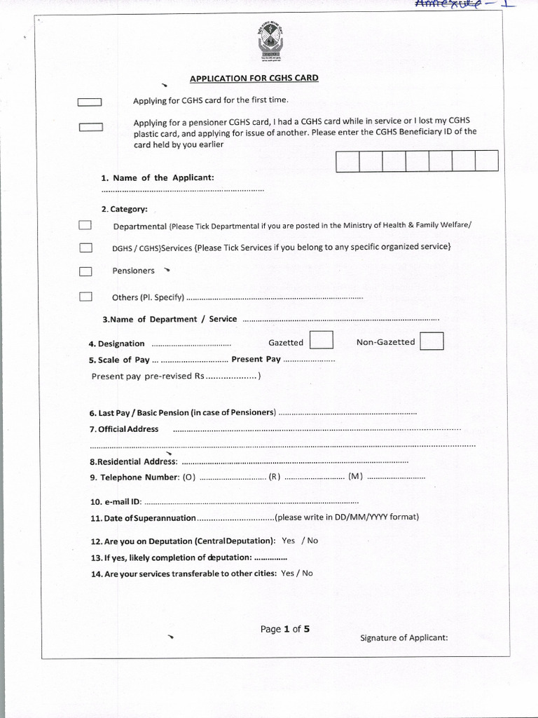 Application For CGHS Card | PDF | Disability | Identity Document