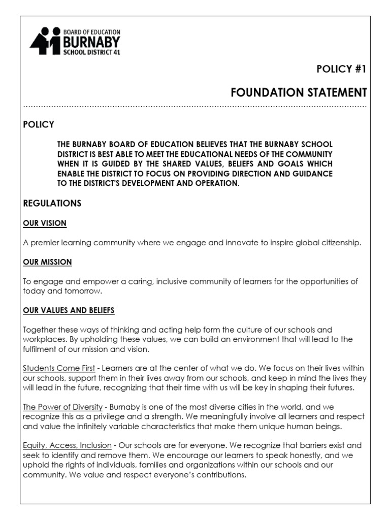 Burnaby School District Policy Overview | PDF | Learning | Employee ...