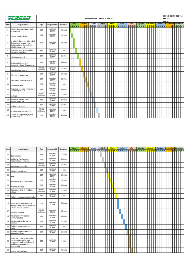 Anexo N°4 - Programa de Capacitacion | PDF | Seguridad y salud ocupacional