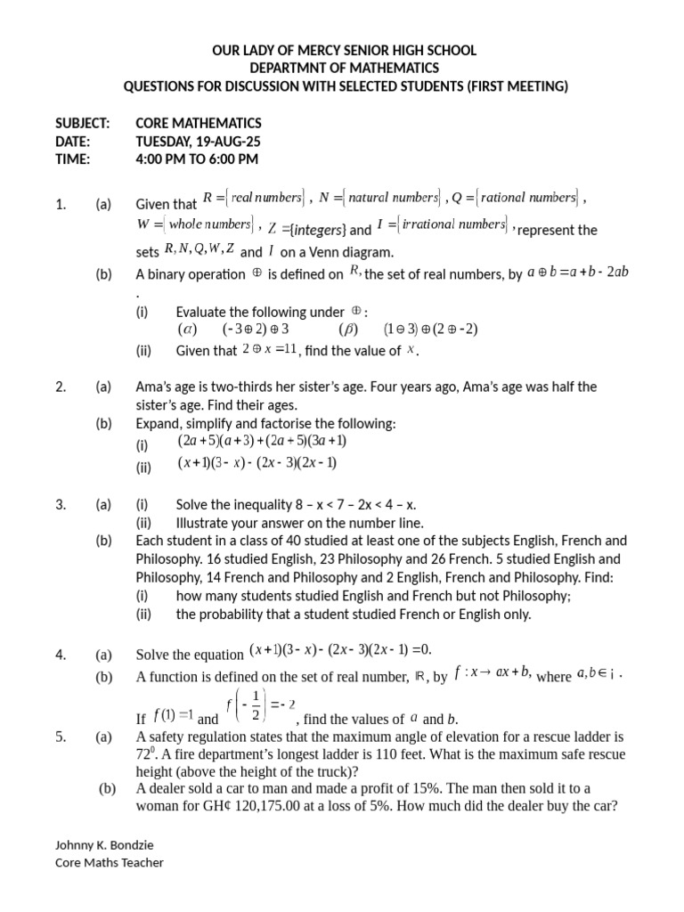 Core Mathematics Discussion Questions | PDF
