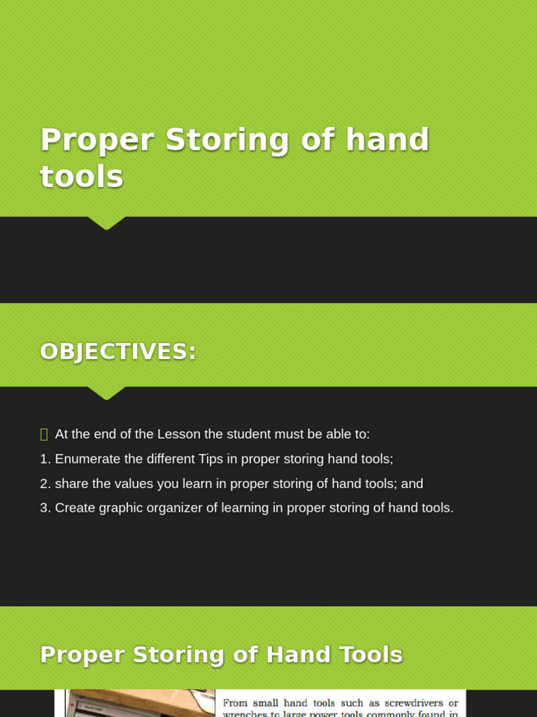 LESSON 8 - Proper Storing of Hand Tools | PDF