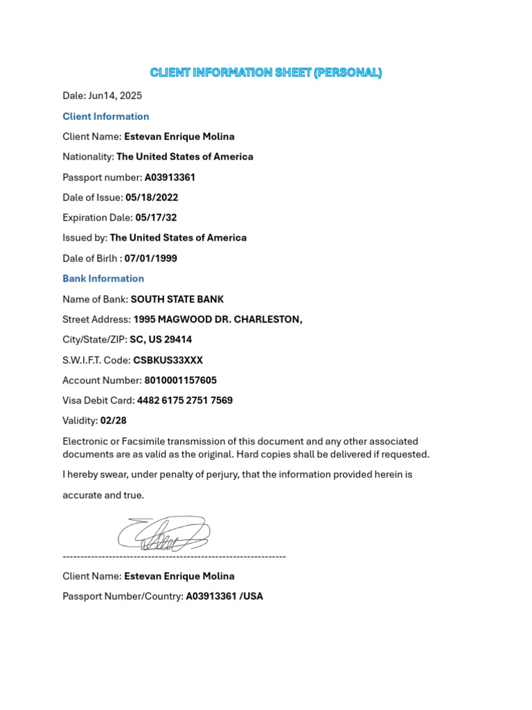 Client Information Sheet - Eem | PDF