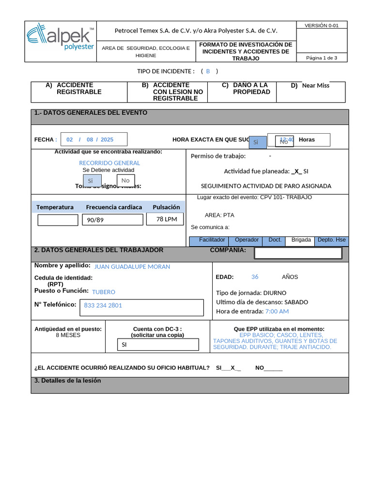 Formarto Investigacion de Incidentes Embridamiento 2 - 020825 | PDF ...