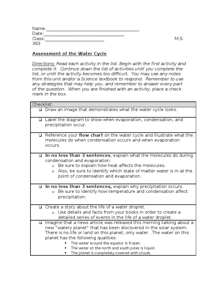 Checklist Water Cycle 169 | Download Free PDF | Precipitation | Water Cycle