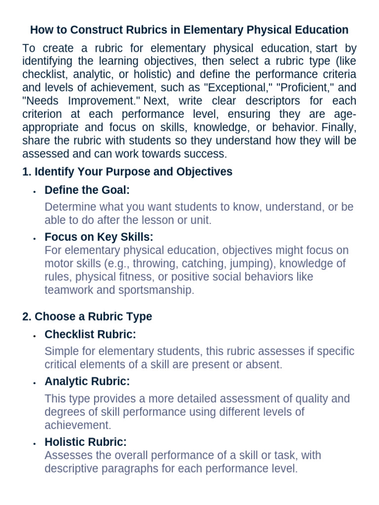 Creating Effective PE Rubrics | PDF | Rubric (Academic) | Skill