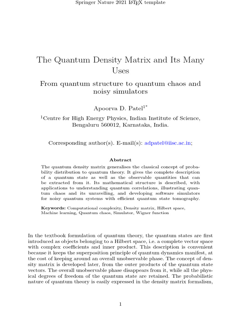 Quantum Density Matrix Applications | PDF | Matrix (Mathematics ...