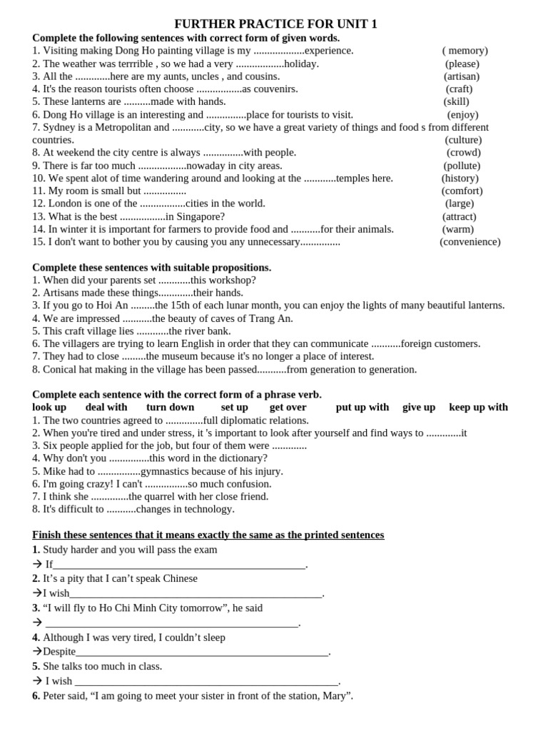 Sentence Completion Practice Unit 1 | PDF