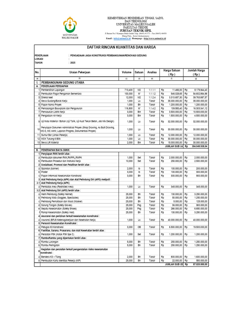 DFTR Rincian Kuantitas | PDF
