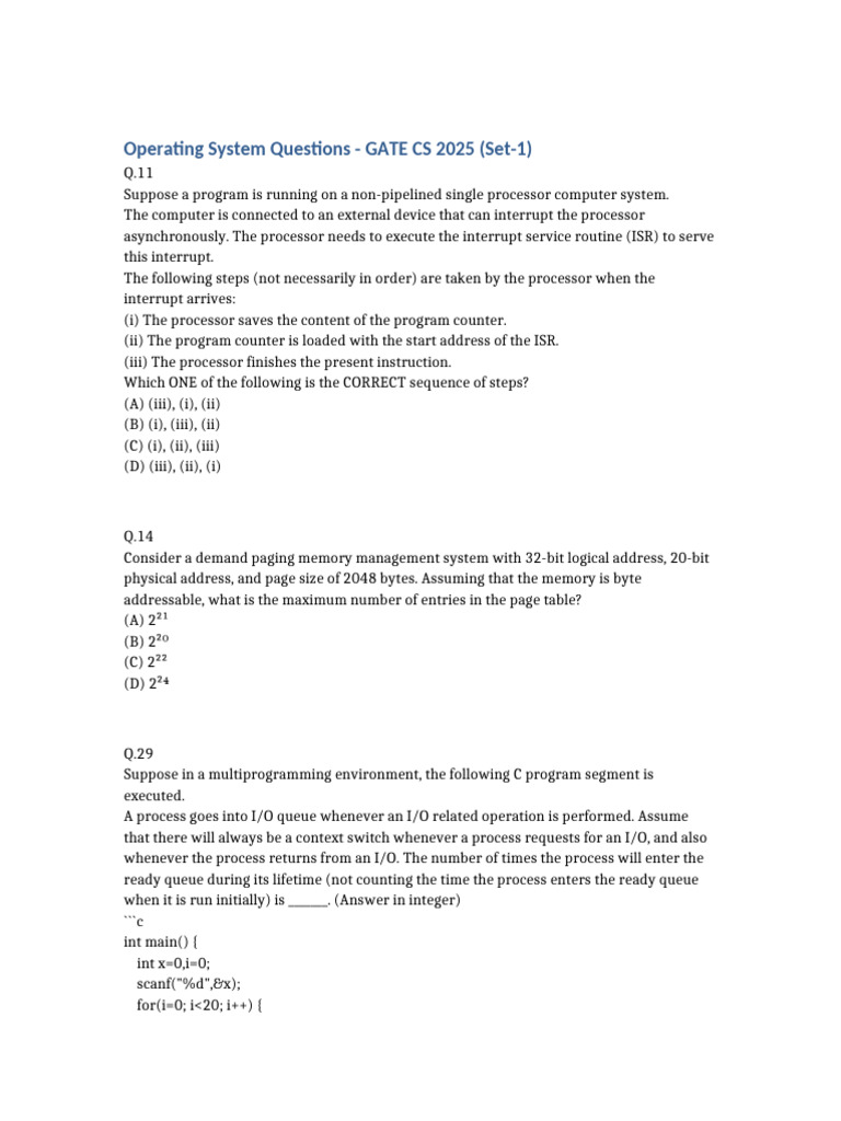 All OS Questions GATE CS2025 | PDF | Process (Computing) | Operating System