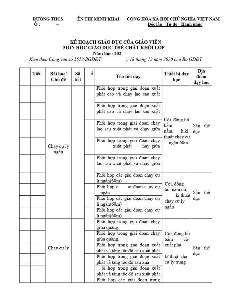 Kế Hoạch Giáo Dục - Gdtc 7- Pl 3 | PDF