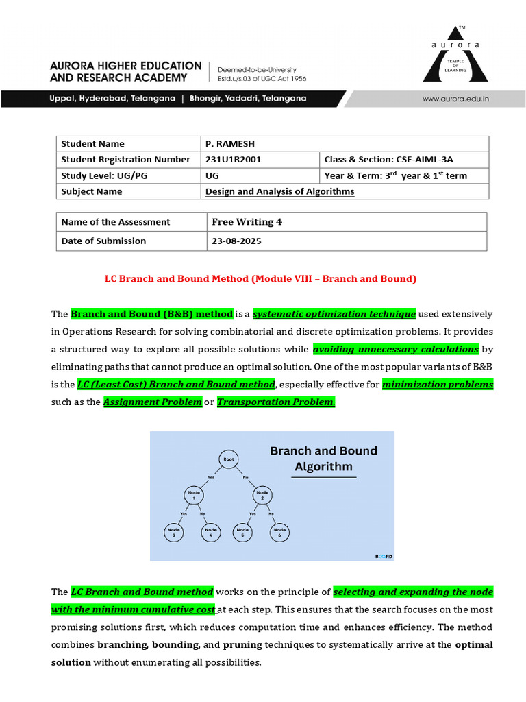 Daa Free Writing 4 Ramesh | PDF | Mathematical Optimization | Mathematical Relations