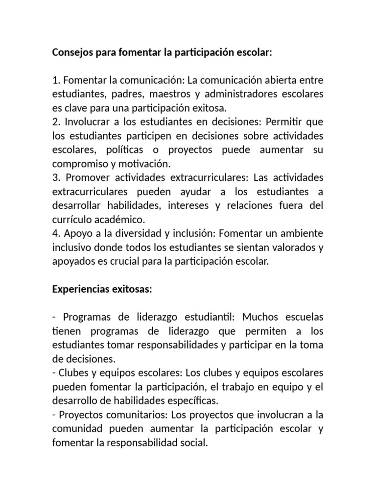 Consejos para Fomentar La Participación Escolar | PDF
