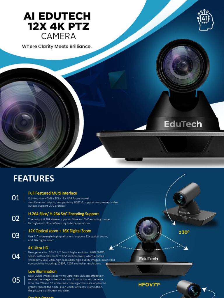 Edutech_AI Based PTZ Camera Broucher | PDF | Video | Digital Technology