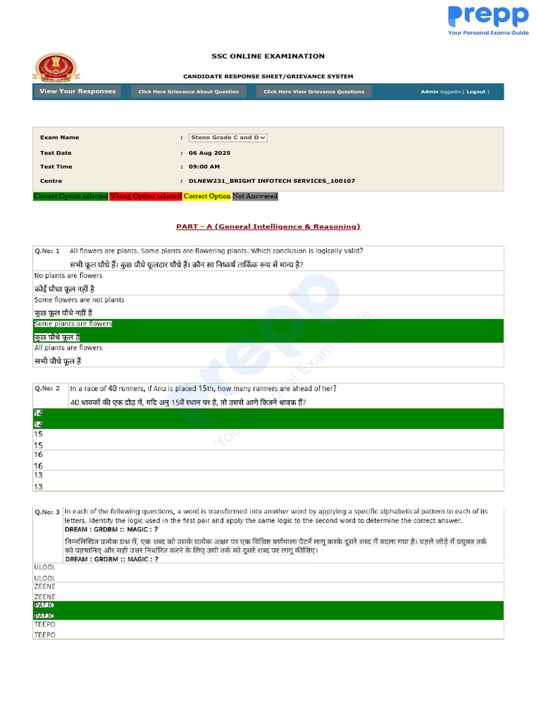 SSC Steno 2025 Question Paper 6 Aug 2025 Shift 1 | PDF | Evaluation ...