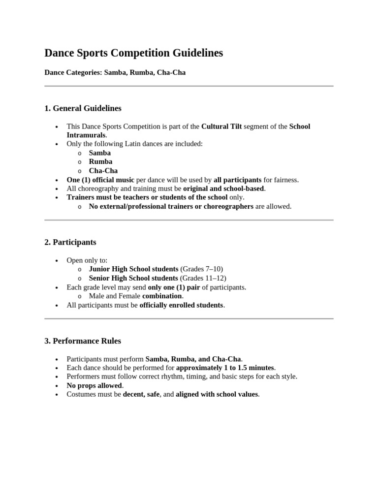 Dance Sports Competition Rules & Guidelines | PDF