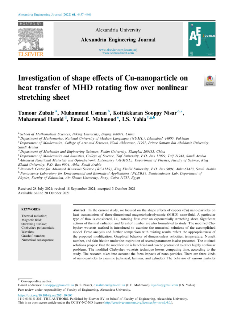 Cu Nanoparticle Shape Effects on MHD Flow | PDF | Magnetohydrodynamics ...