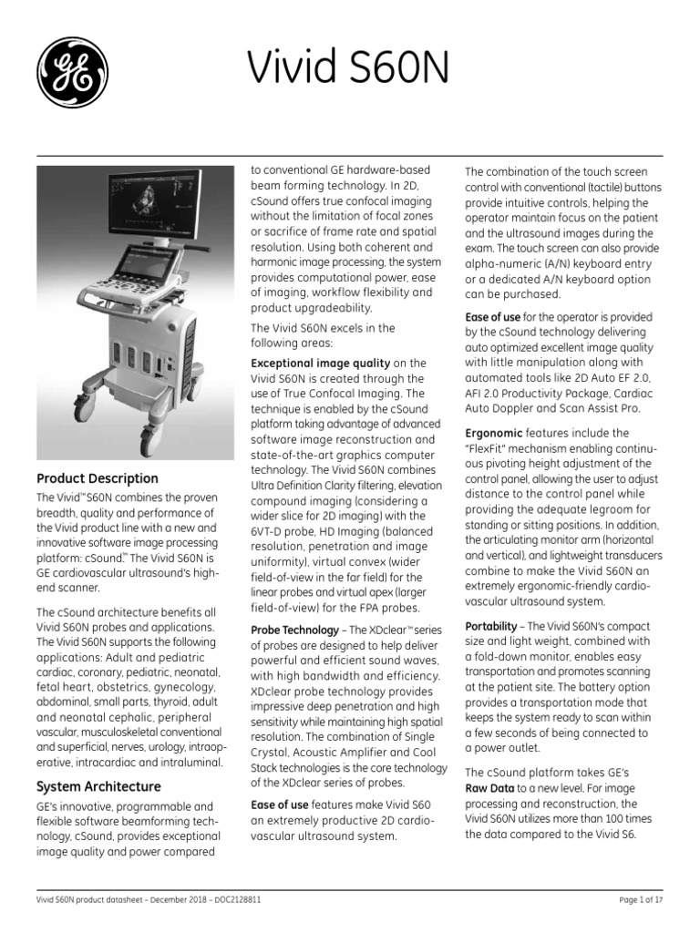 Vivid S60N Ultrasound System Overview | PDF | Medical Ultrasound ...