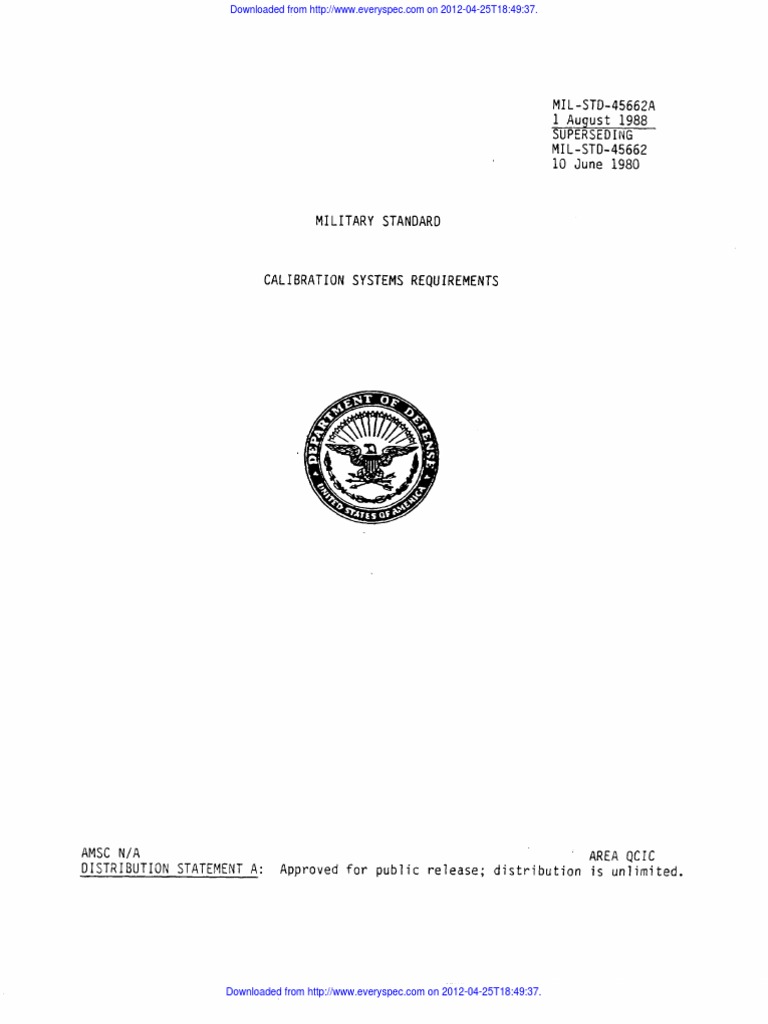 Mil STD 45662a | PDF | Calibration | Accuracy And Precision