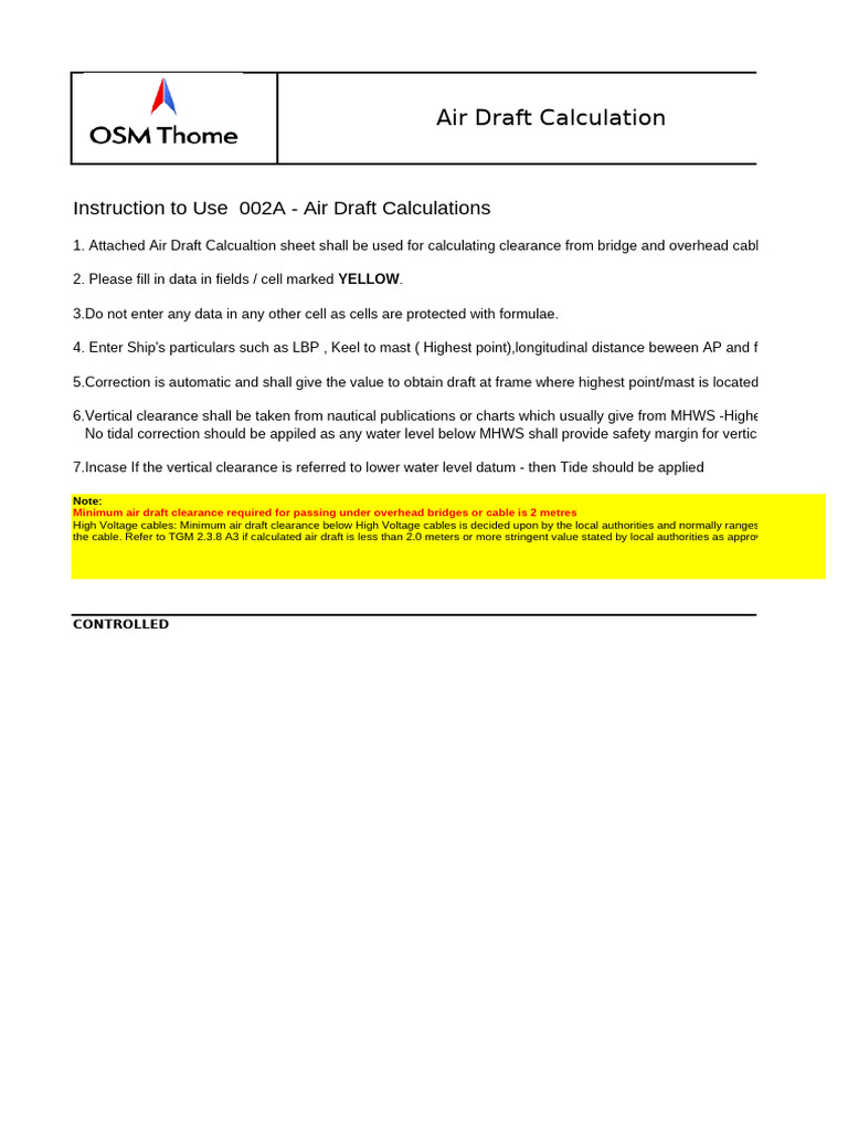 Form 002A - Air Draft Calculation | PDF | Watercraft | Ships