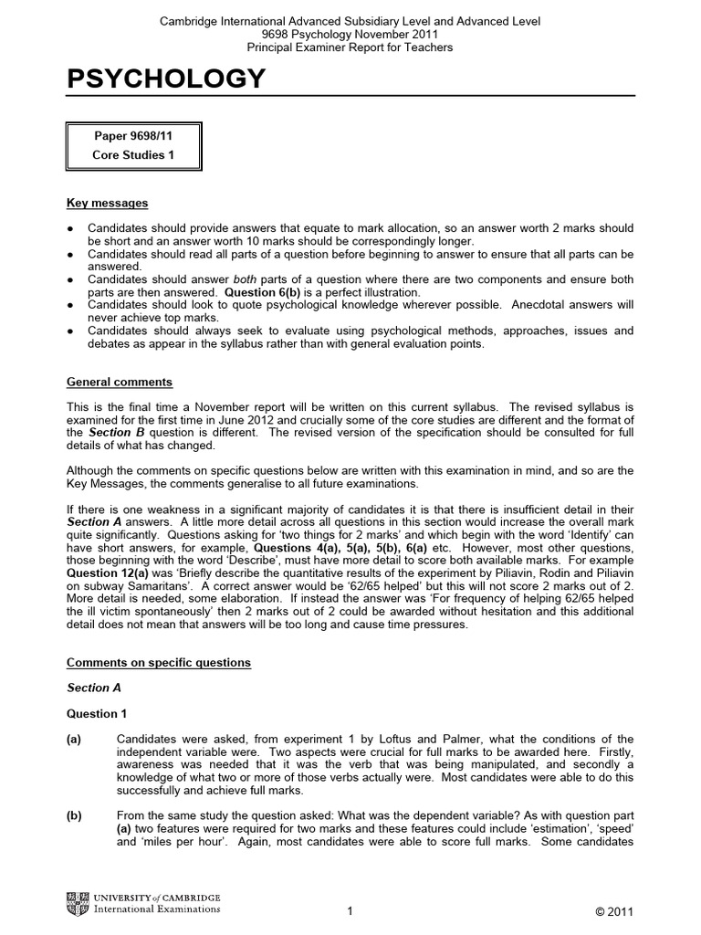 2011 Cambridge Psychology Exam Report | PDF | Question | Rapid Eye ...