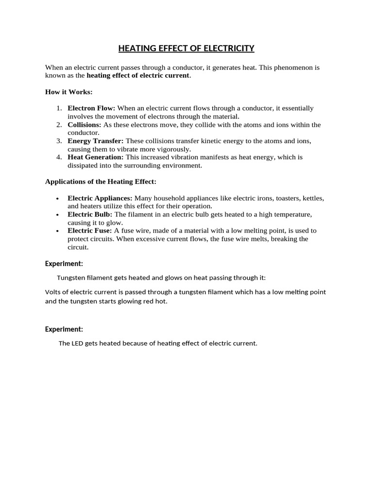 Heating Effect of Electric Current Explained | PDF