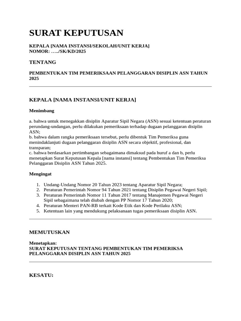 Pembentukan Tim Disiplin ASN 2025 | PDF
