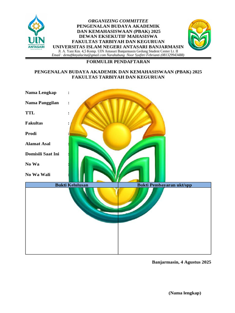 Formulir Kosong PBAK 2025 | PDF