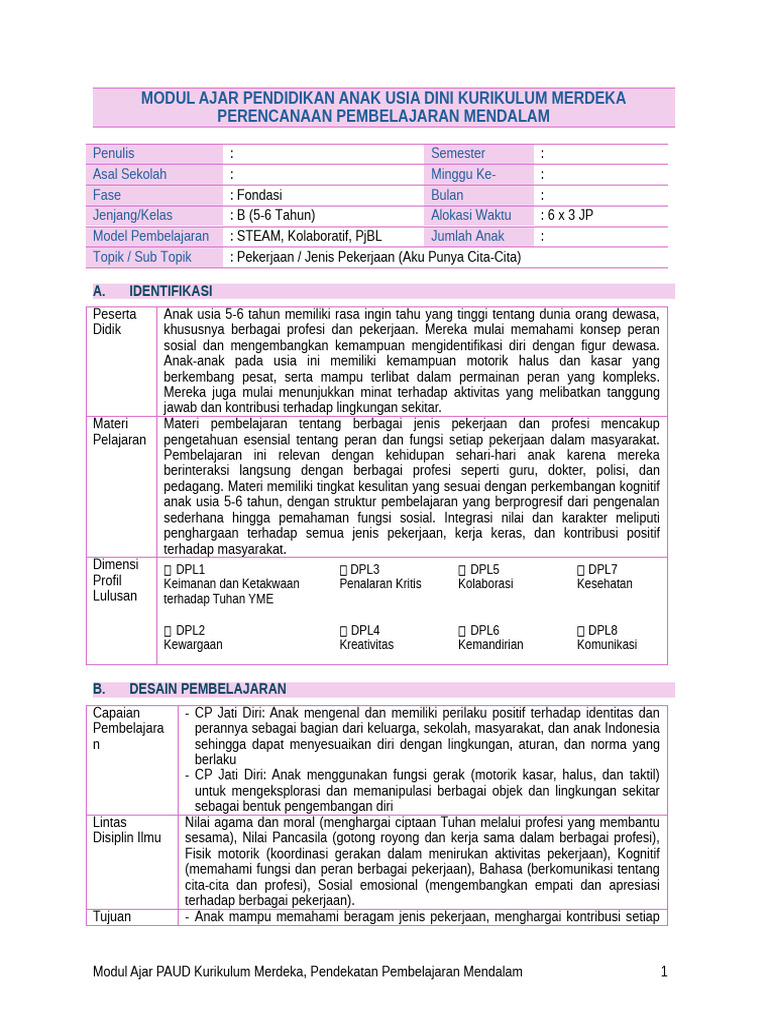 Modul Ajar Tema Profesi | PDF