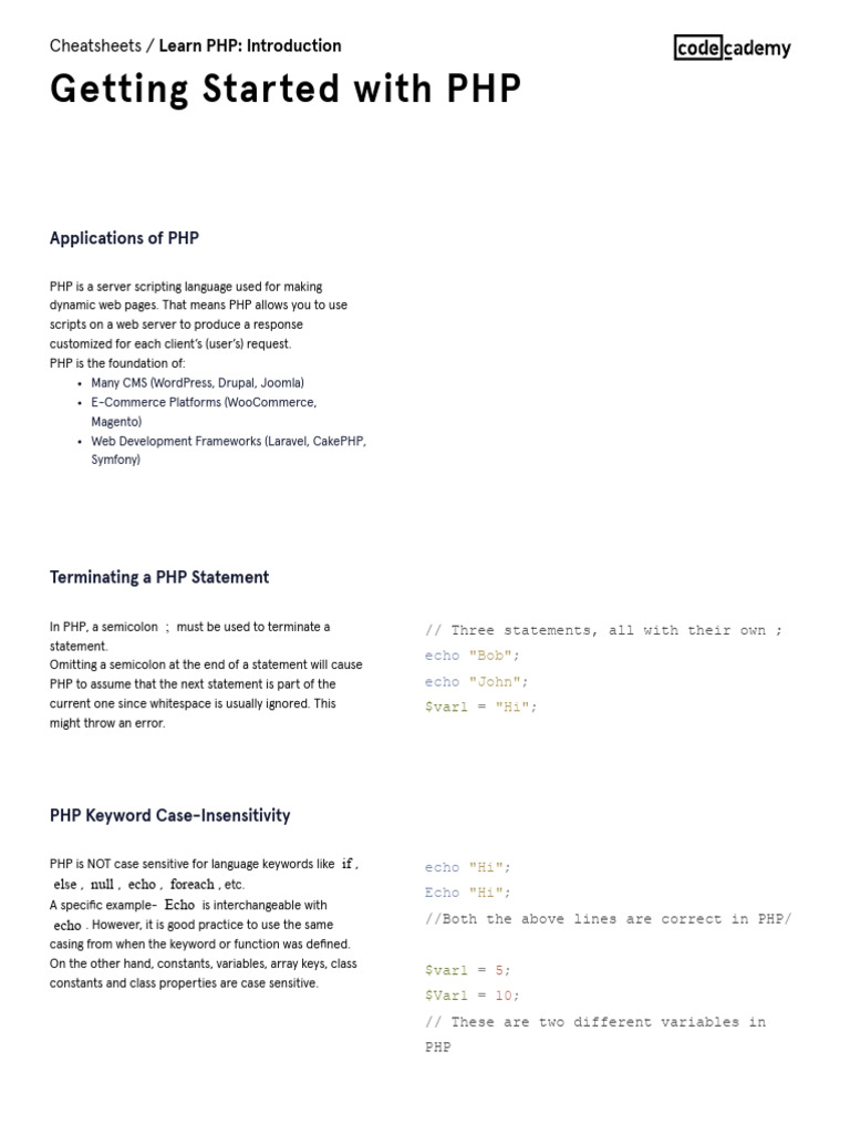 Learn PHP - Introduction - Getting Started With PHP Cheatsheet ...