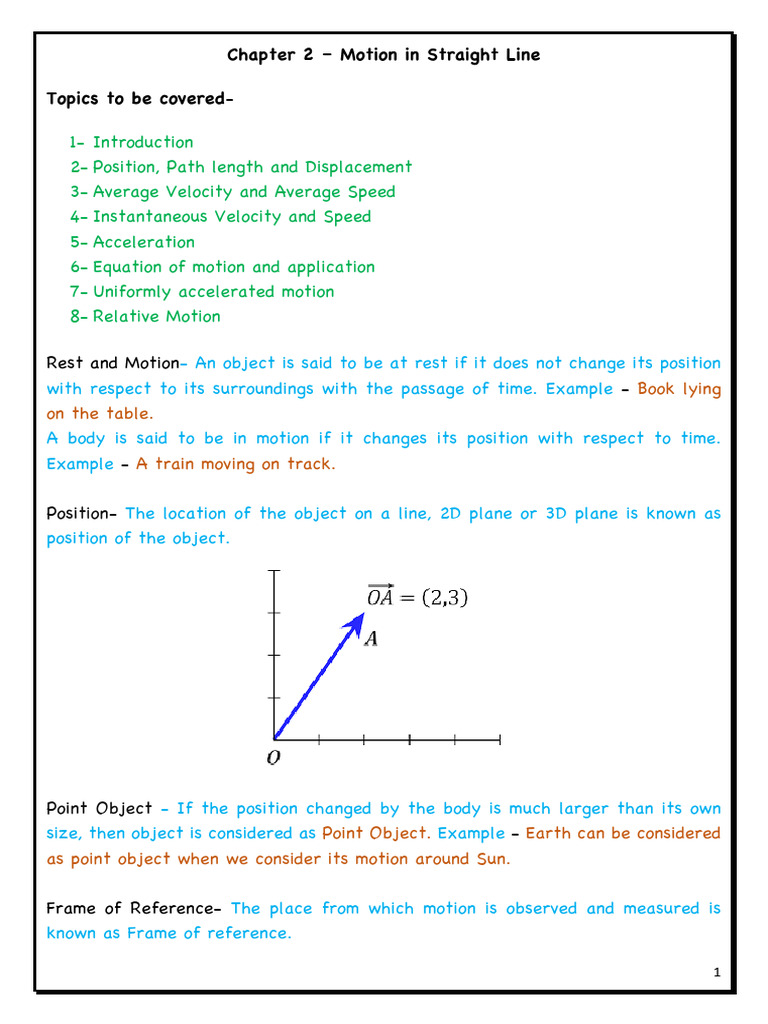 Motion in Straight Line: Key Concepts | PDF | Acceleration | Velocity
