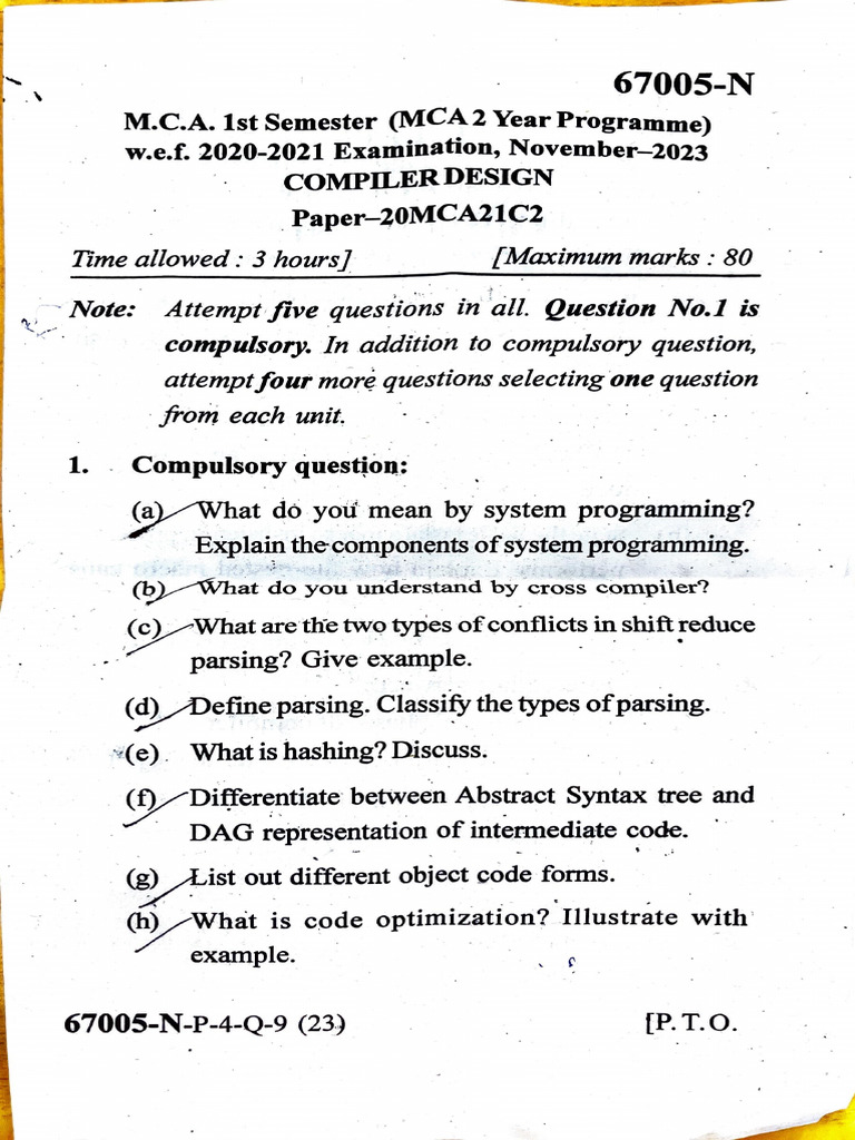 Compiler Design 2023 MDU Question Paper | PDF | Applied Mathematics ...