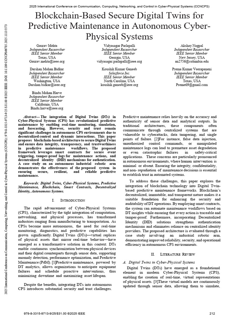 Blockchain-Based Secure Digital Twins For Predictive Maintenance in Autonomous Cyber-Physical ...