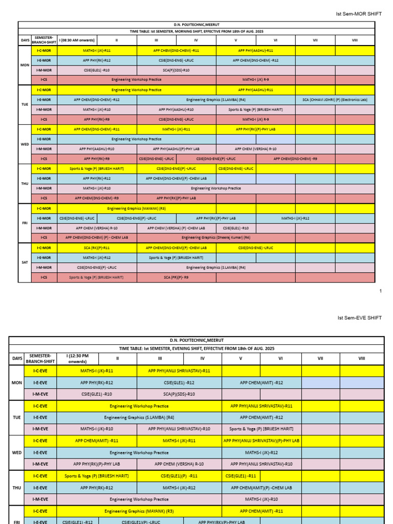 D.N. Polytechnic Semester Timetable | PDF