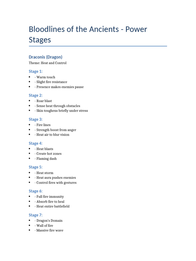 Ancient Bloodlines: Power Stages Explained | PDF