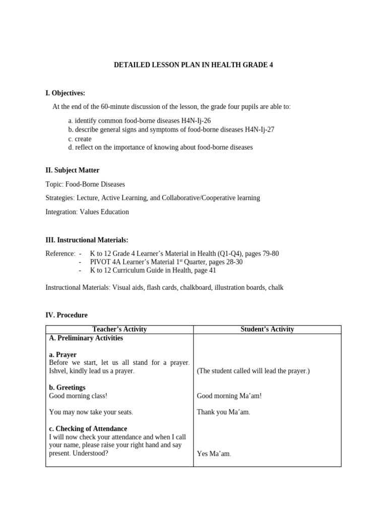 Grade 4 Health Lesson on Food Diseases | PDF | Foodborne Illness ...