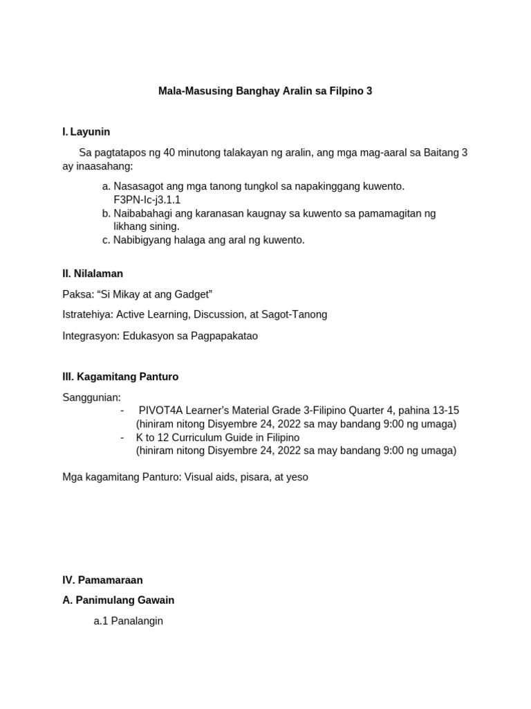 GED 107 Banghay Aralin Ni Jamaema H Mustapha | PDF