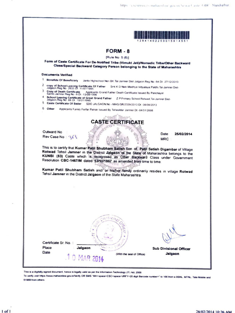 Caste Certificate | PDF