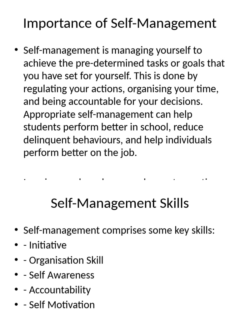 Importance of Self-Management Skills | PDF | Goal | Motivation