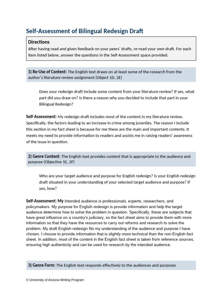 Bilingual Redesign Self-Assessment Guide | PDF | Information | Target ...