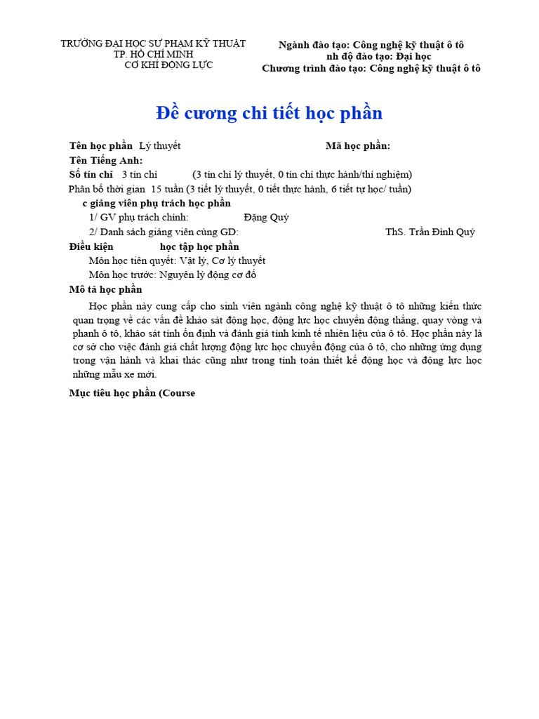 2-De Cuong Ly - Thuyet Oto ( (THOV330131) | PDF