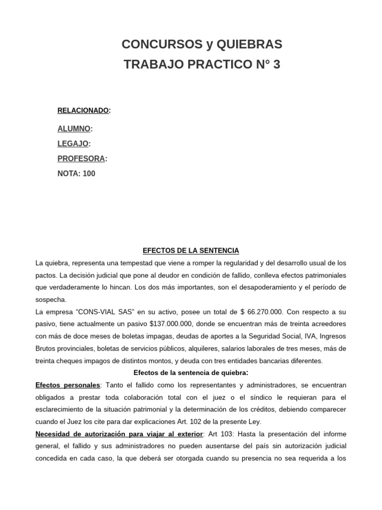 Efectos de la Quiebra en Empresas | PDF | Bancarrota