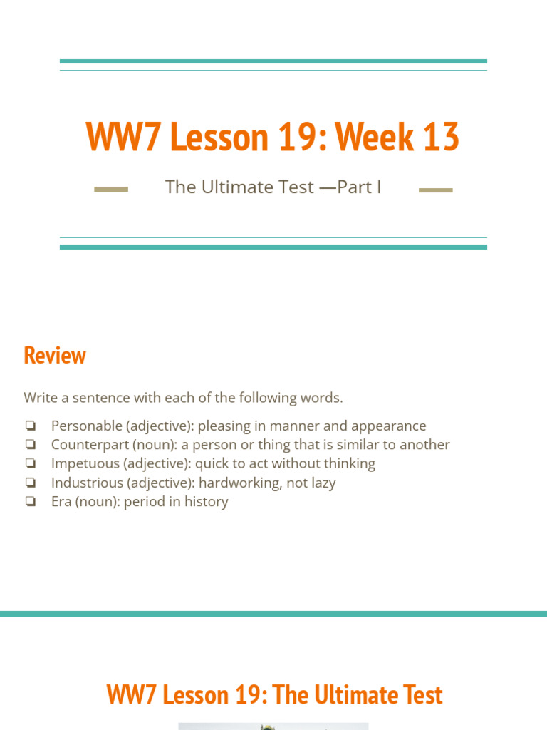 WW7 Lesson 19 Part I - The Ultimate Test | PDF