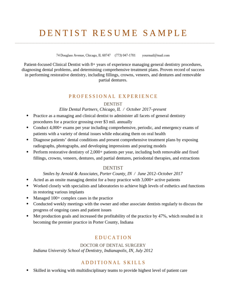 Dentist Resume Sample Elegant Orange | PDF | Dentistry | Dentist
