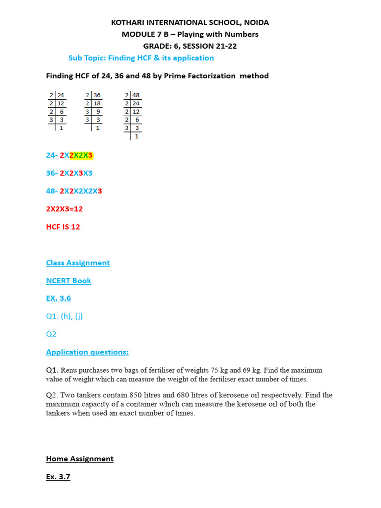 Rhea Godara - 28th April GR 6 Module 7b - HCF & Application Ques. | PDF