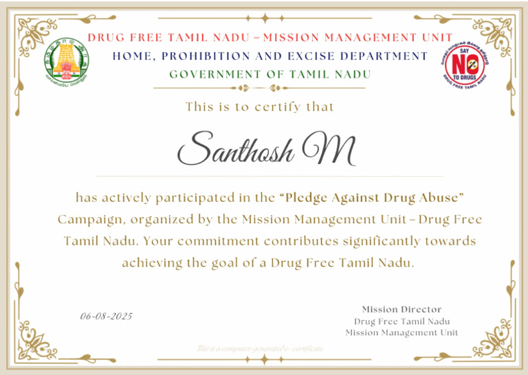 Santhosh M Certificate | PDF